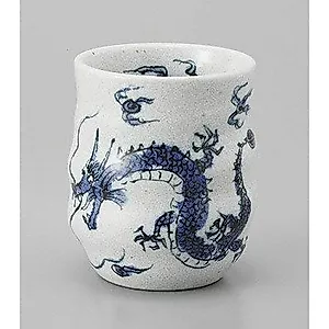 Mino Ware Japanese Sushi Yunomi Tea cups 9.47 Onces Authentic Dragon Red and Blue for Hot Green Tea Matcha Tea Bancha Set of 2 from Japan