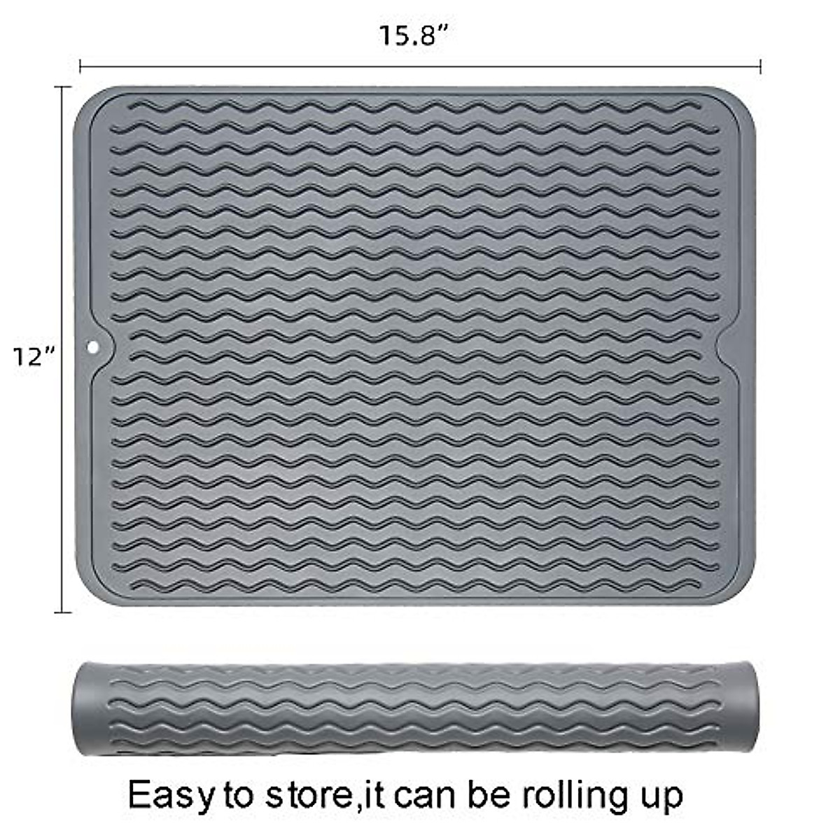 ZLR Silicone Dish Drying Mat for Kitchen Counter Large - Multi Usage Eco Friendly Drying Matt Kitchen Counter - Easy to Clean Heat Resistant Dish Drying Pad - 12" x 16" - Gray