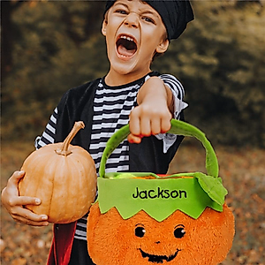 GiftsForYouNow Pumpkin Boy Personalized Trick or Treat Bag, Personalized Halloween Basket, Custom Halloween Bag, Emboridered Bag for Candy