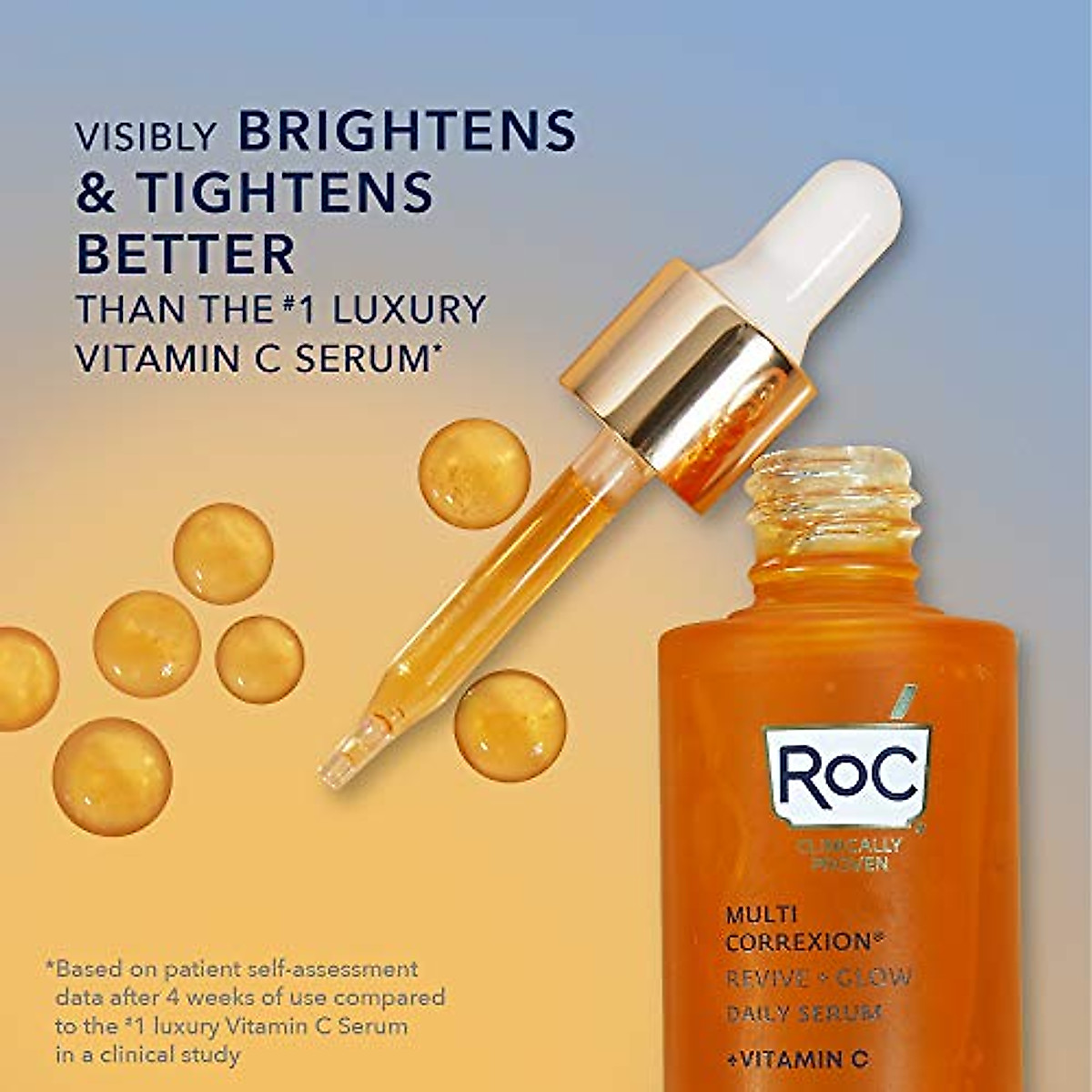 RoC Multi Correxion Revive + Glow 10% Active Vitamin C Serum for Face, Daily Anti-Aging Wrinkle and Skin Tone Skin Care Treatment, Brightening Serum for Dark Spots, 1 Fluid Ounce