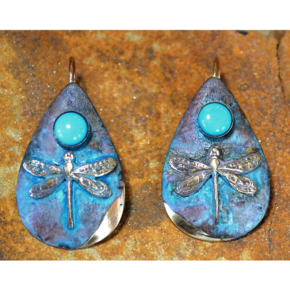 Dragonfly Teardrop Earring - Genuine Turquoise - USA Made
