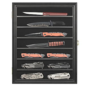 DisplayGifts Knife Display Case Pocket Knife Display Case for Wall Stand Military Folding Knife Shadow Box Knife Enthusiast Collectibles with 98% UV Protection Lockable Black Finish