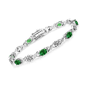 Gem Stone King 925 Sterling Silver Green Simulated Emerald Tennis Bracelet For Women (2.80 Cttw, Gemstone Birthstone, Oval 6X4MM, 7 Inch)