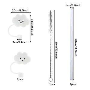 8 Pack Silicone Replacement Straws for 20/30/40 oz Cup,Long Straws with Cleaning Brush and Straw Covers Compatible with Stanley Cup Tumbler