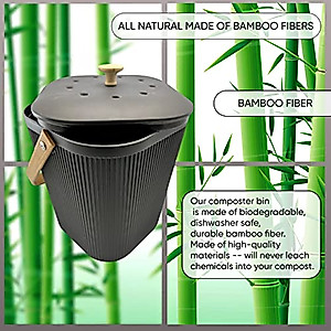 Compost Bin Kitchen - Compost Bin with Charcoal Dual Filter and Lid - Sustainable Bamboo Fiber Kitchen Compost bin countertop - Composter