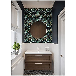 HAOKHOME 93208 Boho Peel and Stick Wallpaper Leaves Branch Removable Black/Green/Matte Gold Vinyl Self Adhesive Mural for Bedroom 17.7in x 9.8ft