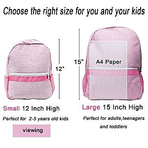 Toddler Backpack, Seersucker Small Kids Backpack, Classic Mini Preppy School Preschool Kindergarten Children Bag 12"H x 9.5"W for 2-5 Years (Pink)