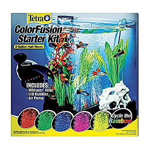 Tetra ColorFusion Starter aquarium Kit 3 Gallons, Half-Moon Shape, With Bubbler And Color-Changing Light Disc