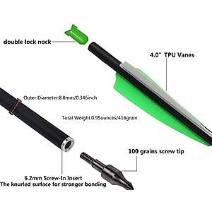 IRQ Carbon Crossbow Bolts 20 Inch Hunting Archery Arrows for Outdoor Practice, Removable Tips (Pack of 12) (20 in Green and White)