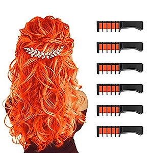 MSDADA Orange Hair Chalk for Girls-New Hair Chalk Comb Temporary Washable Hair Color Dye for Kids-Toys for 6 7 8 9 10 Year Old Girl Birthday Gifts for Christmas,Halloween,Cosplay Dress Up-Fluorescent