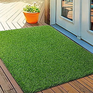 LINLA Artificial Grass Door Mat，42x35 Inches Outdoor Rug Synthetic Fake Dog Grass Mat Turf Waterproof Durable Doormat for Indoor Entryway, Outside Patio, Lawn, Garden