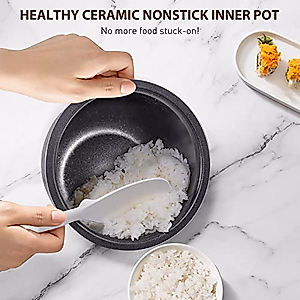 Bear Rice Cooker 6 Cups Cooked, 3D Heating and Fuzzy Logic, Healthy Ceramic Nonstick Small Rice Cooker, PFAS-Free, Touch-Screen, for White/Brown Rice Quinoa Oatmeal Soup, 1.6L White