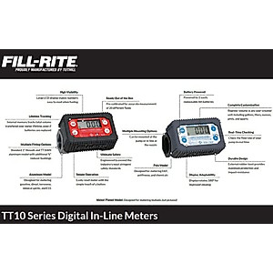 Fill-Rite TT10AN 1" 2-35 GPM(8-132 LPM) Digital In-line Turbine Meter, Aluminum, Fuel Transfer Meter,Black/Red