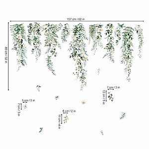 decalmile Large Hanging Vines Wall Decals Green Plants Tropical Leaves Flower Wall Stickers Bedroom Living Room Sofa TV Background Wall Decor