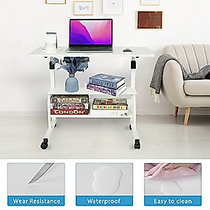 Computer-Desk Office-Desk, Small-Folding Gaming-Laptop Home-Office Desks for Small Spaces, Writing Study Desk Table with Storage for Home Bedroom, Adjustable Height 32×16×25-36 inches (White)