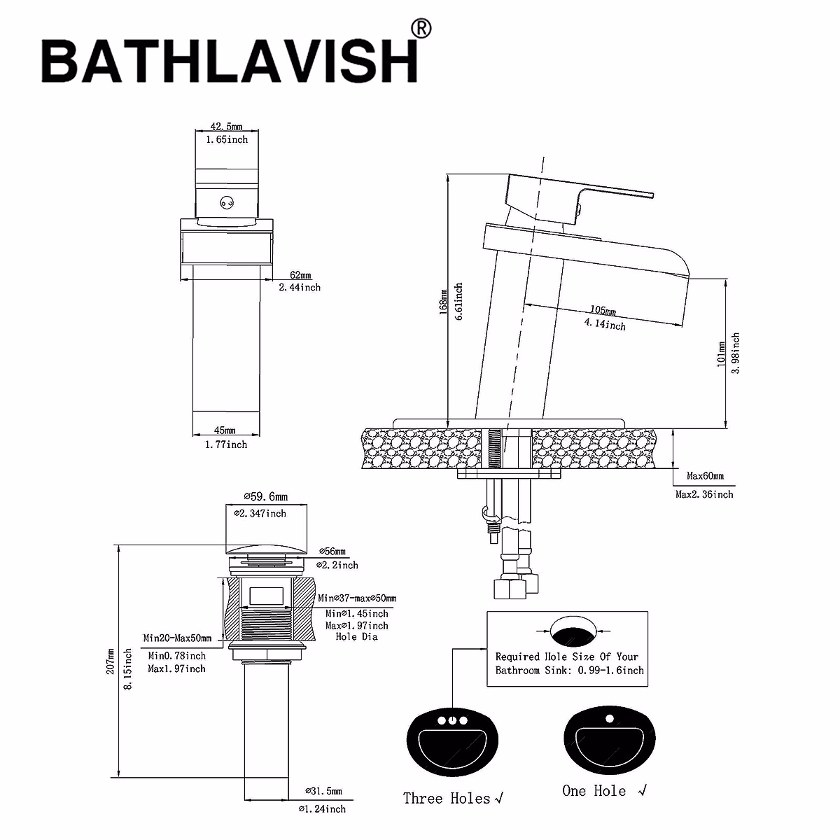 BATHLAVISH Black and Gold Bathroom Sink Faucet Waterfall Modern Single Hole Single Handle Lavatory Vanity Sink with Pop Up Drain with Overflow