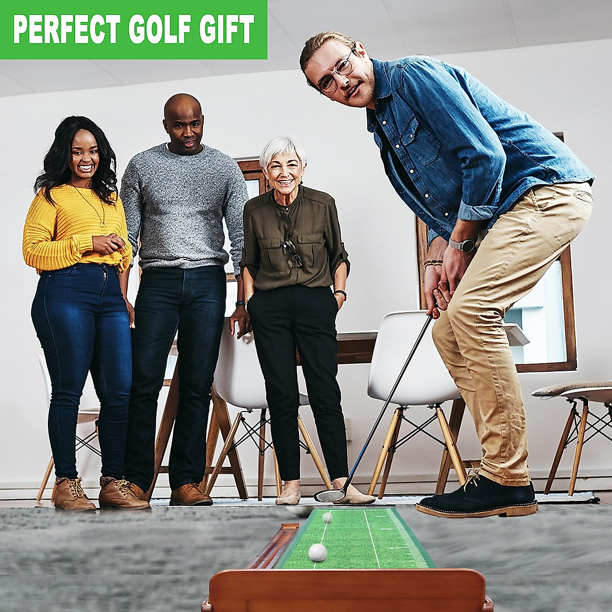Loowoko Indoor Putting Green with Ball Return, Golf Practice Training Equipment Putting Mat for Home Office