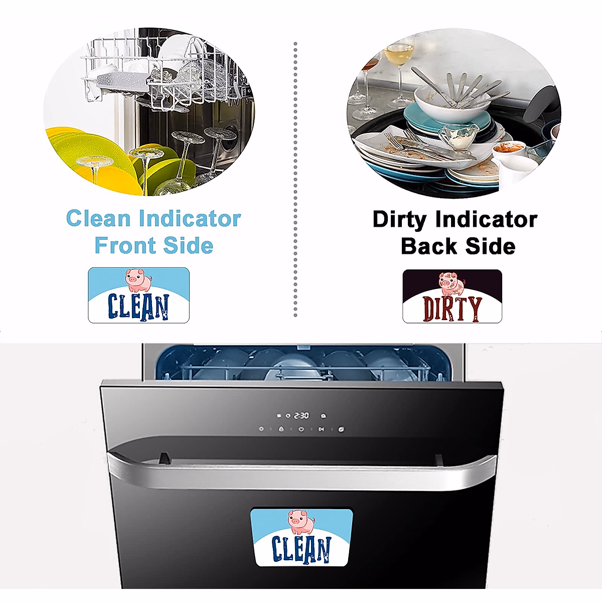 Monring Funny Dishwasher Magnet Clean Dirty Sign,Universal Strong Double Sided Clean Dirty Flip Indicator,Kitchen Magnet Sign for Dishwasher Refrigerator Washing Machine, 3.5x2x0.1inch (DM2)