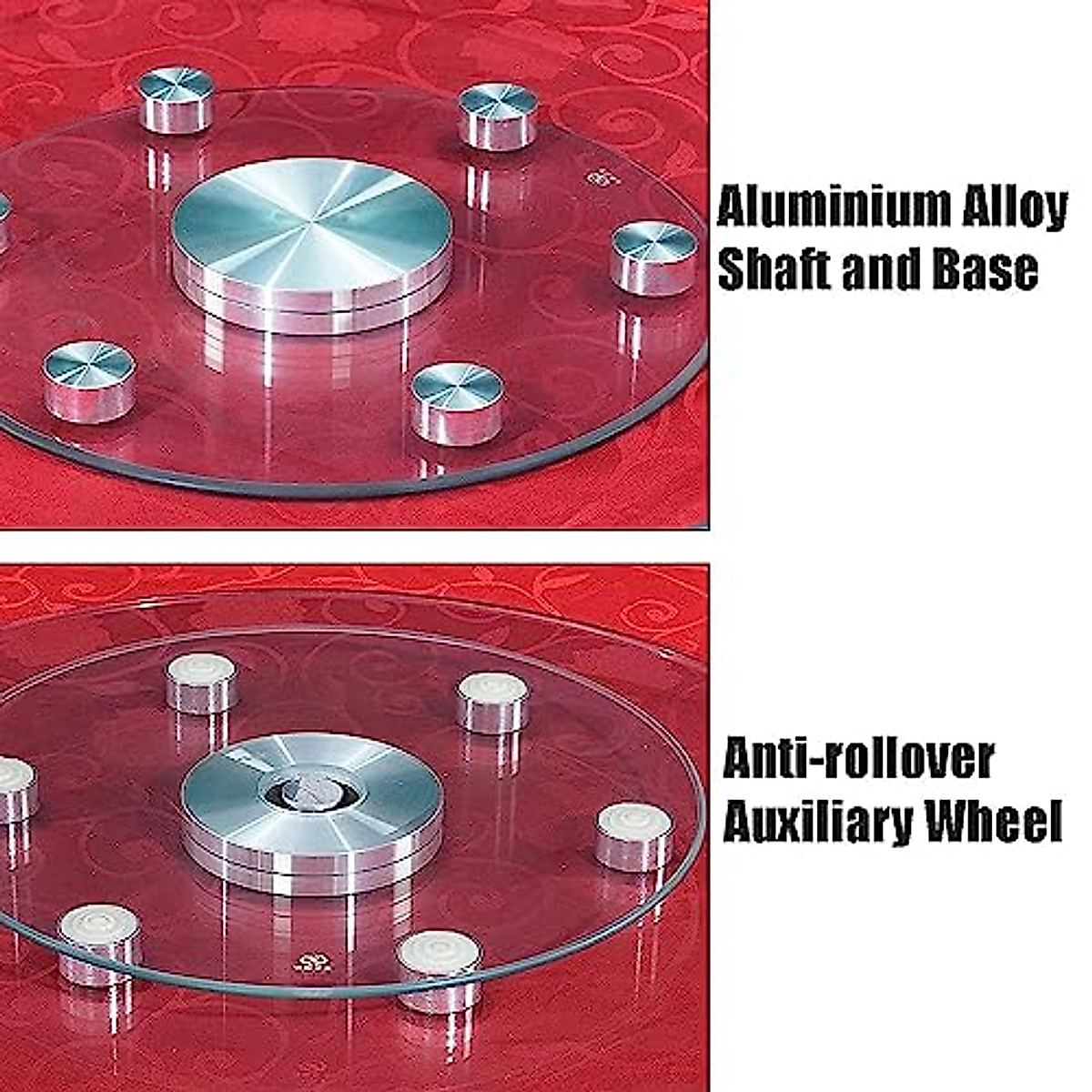 Yesbon Tempered Glass Lazy Susan Round Turntable 360° Rotating Dining Table Tempered Glass Table Top Lazy Susan Transparent Serving Tray with 6 Anti-tilt Wheels,90cm