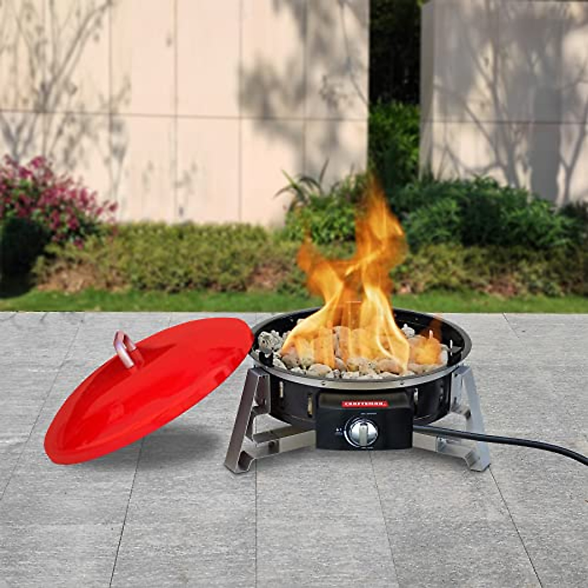 CRAFTSMAN 23" Gas Fire Pit Bowl with Locking lid & Pumice Stones Portable for car Camping, RVing, Tailgating, Backyard Patio fire Pit