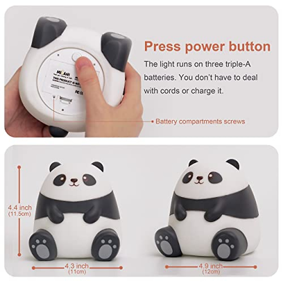 MIVANI Night Light for Kids, Panda Gifts, Cute LED Lamps for Teen Girls Bedroom, Timer Auto Shutoff, AAA Battery Operated, Silicone Animal Nightlight for Baby Nursery, Toddler Boy, Kawaii Room Decor