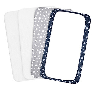 Pack and Play Sheets & Waterproof Terry Pack N Play Mattress Protector Pad Cover 4 Pack, Viscose Made from Bamboo Pack N Play Sheets Set, Grey & Navy