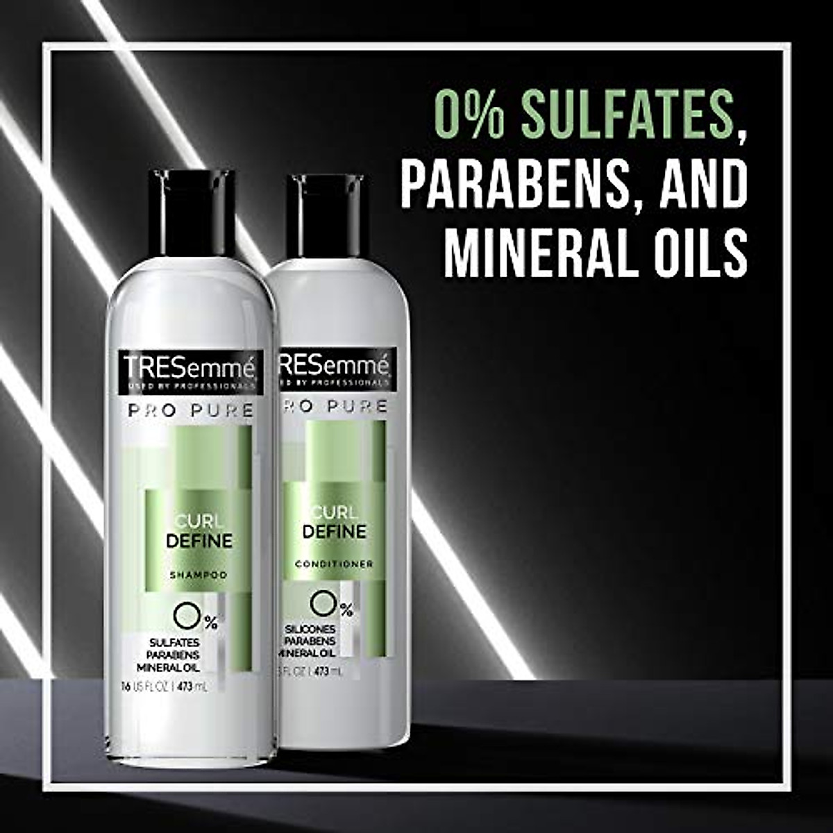 TRESemmé Pro Pure Shampoo Sulfate-Free for Curly & Define Hair with 0% Sulfates, Parabens, Mineral Oils and Dyes, 16 Oz, Pack of 4