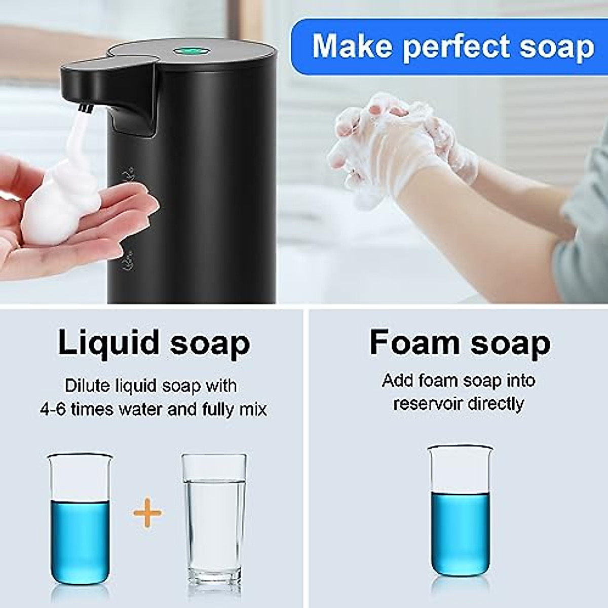 Soap Dispenser, Stainless Steel Touchless Soap Dispenser LAOPAO Rechargeable Automatic Foaming Soap Dispenser for Bathroom 9oz Foam Soap Dispenser Hand Soap Pump for Kitchen Xmas Gift