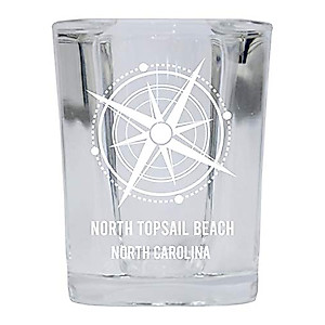 North Topsail Beach Souvenir 2 Ounce Square Shot Glass laser etched Compass Design