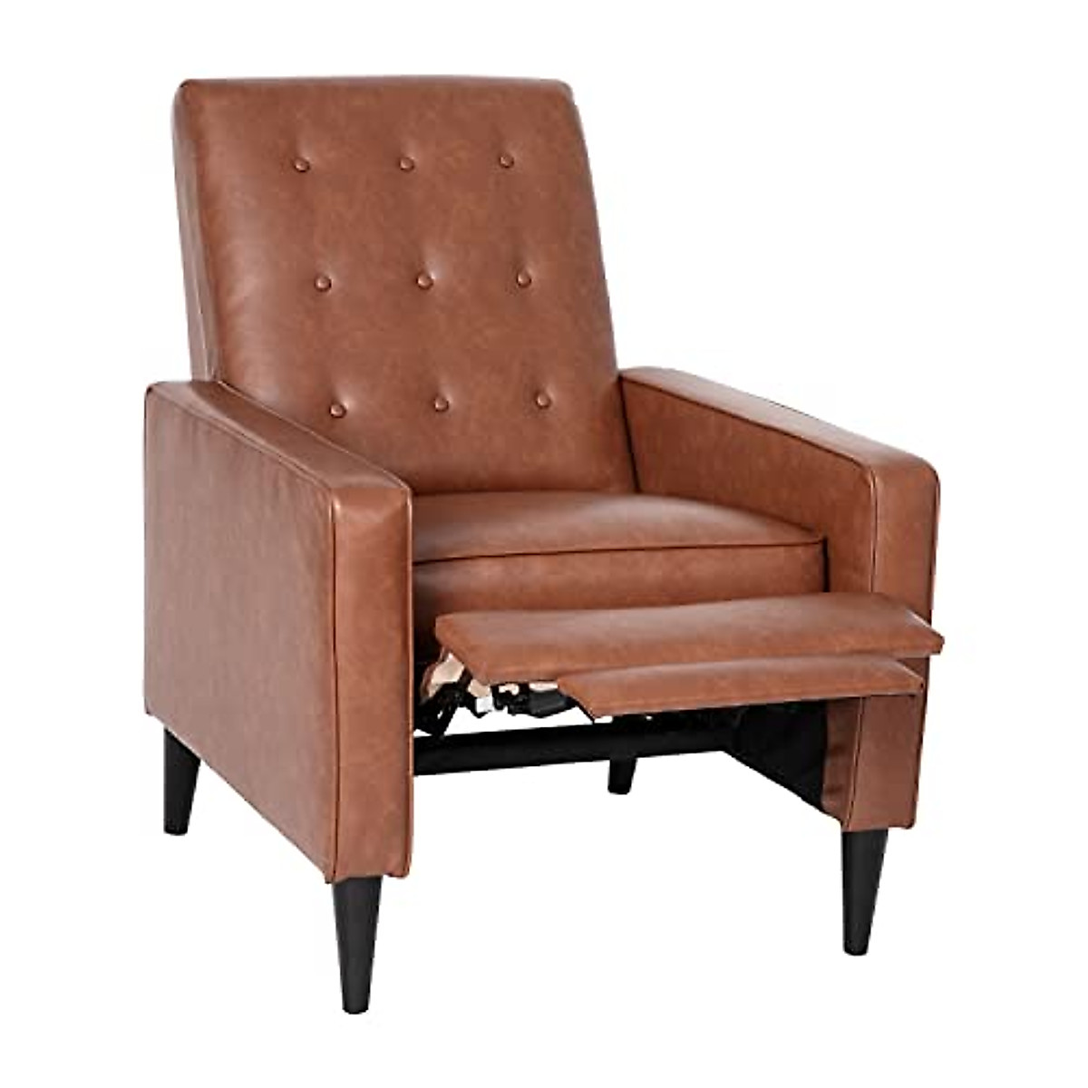 Flash Furniture Erza LeatherSoft Button Tufted Pushback Recliner, Mid-Century Modern Recliner Chair for Residential and Commercial Use, Cognac Brown