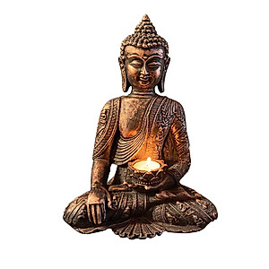 SYCOOVEN Buddha Statue Candle Holder,Meditating Buddha Tea Light Holder for Living Room Garden Home Decor Aromatherapy Accessory(Antique A)