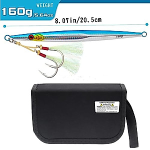 Gefischtter 3pcs Saltwater Vertical Fishing Jigs Metal Jigging Spoon Speed Fast Deep Sea Jigging Fishing Lures Glow Lead Jigs with Assist Hooks for Tuna,Bass,Dogtooth,Grouper/5.64oz(160g)