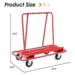 Goplus Drywall Sheet Cart, Heavy Duty Panel Dolly Cart with 4 Swivel Wheels, Handling Wall Panel, Sheetrock, Wood Panel, Rolling Dolly for Garage, Home, Warehouse