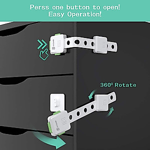 Baby Safety Cabinet Locks with Adjustable Strap,No Drilling,Baby Proofing for Refrigerators, Toilets, Doors,2/8 Count,Green/Grey