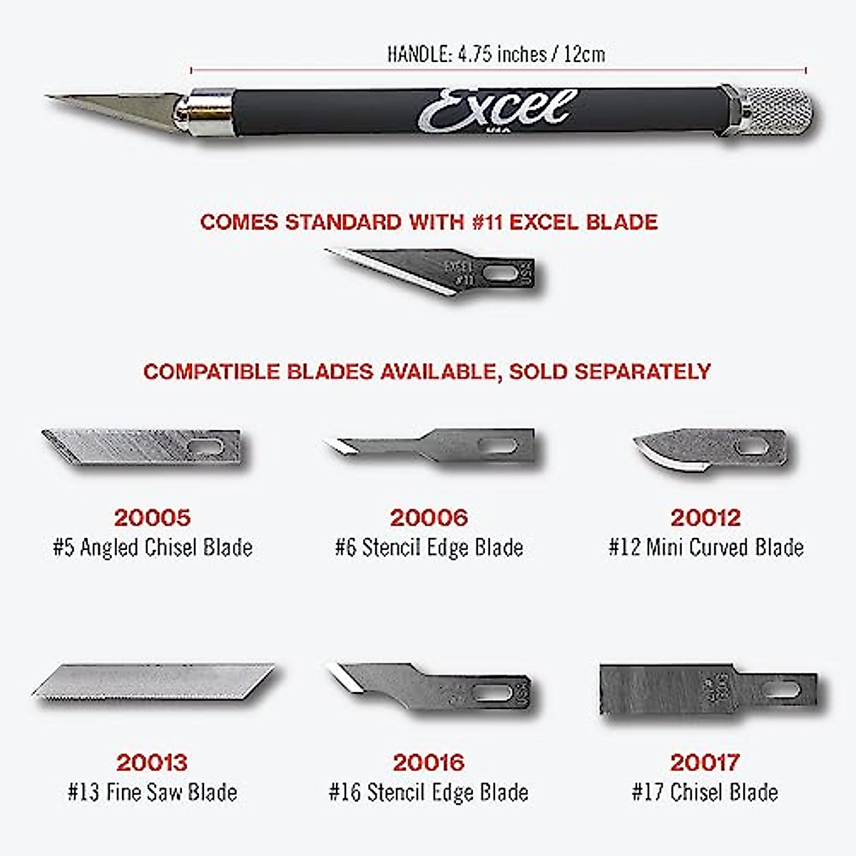 Excel Blades Soft Grip Craft Knife Set, Soft Grip Fine Point Angled Blades for Precision Cutting & Trimming, Multi-Purpose Hobby, Scrapbooking, Crafting Tools, Red, 1-Pack With 15 Replacement Blades