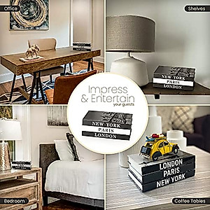 3 Decorative Books for Home Decor: Modern Farmhouse Hardcover Fashion Design Stack Faux Books Ends for Display Coffee Table, Living Room, Office Shelves, White and Black