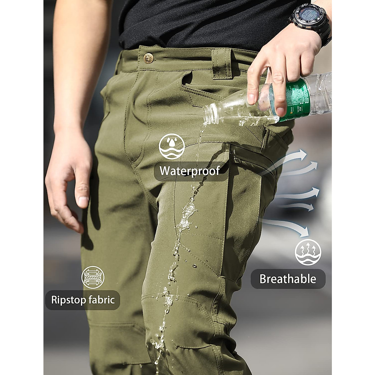 YAXHWIV Men's Flex Ripstop Tactical Pants Lightweight Hiking Casual Cargo Pants for Men with Multi Pockets Water Resistant(No Belt)
