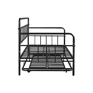 Oudiec Twin Size Metal Daybed with Trundle, Sofa Bed Frame Steel Slat Support for Teenagers/Adult Bedroom, Space Saving Design & No Box Spring Needed, Black