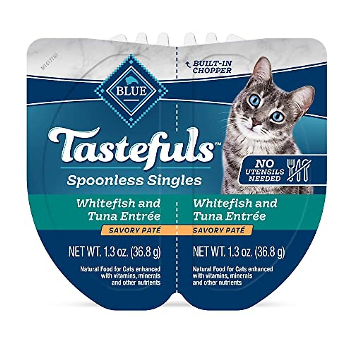 Blue Buffalo Tastefuls Spoonless Singles Natural Wet Cat Food Paté, 2.6-oz Twin-Pack Trays, White Fish & Tuna Entreé (24 Count)