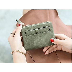 AOXONEL Women's Rfid Small Bifold Leather Wallet Ladies Mini Zipper Coin Purse id card Pocket,Slim Compact Thin (GreenI)