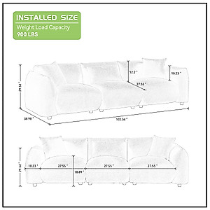 KEVINSPACE 109.84" Modern Sofa, 3 Seater Sofa Couch for Living Room, Boucle Fabric Couch, Upholstered Furniture Set Cream Sectional Sofas, Tufted Sofa with 3 Pillows for Bedroom, Office, Apartment