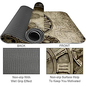 Yoga Mat, Yoga Mats for Home Workout, Workout Mat, Exercise Mats, Pilates Mat, retro clock gear pattern