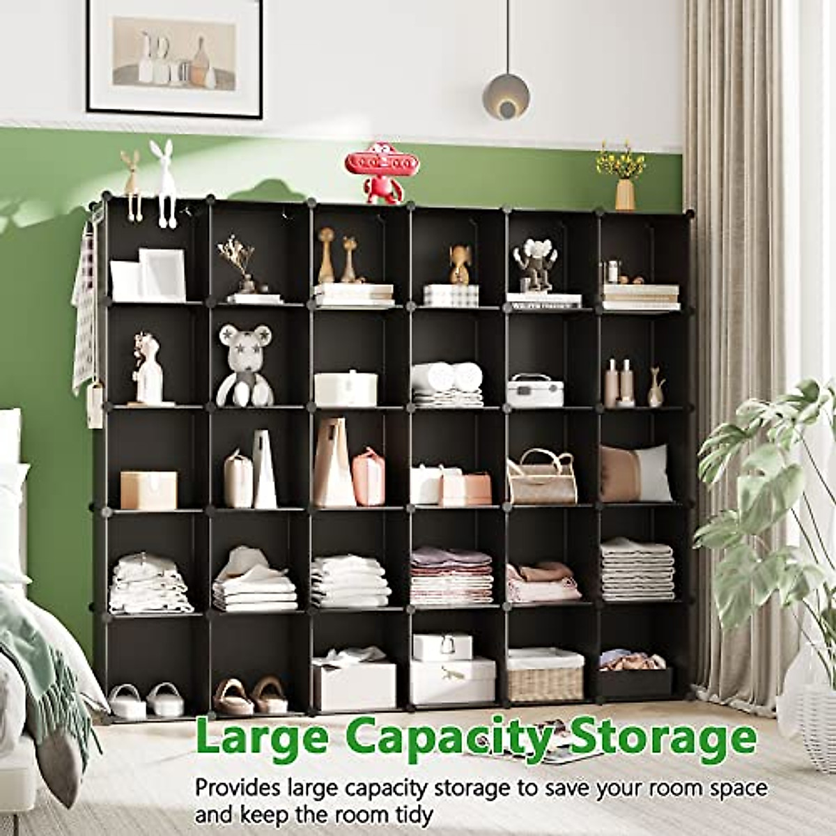 C&AHOME Cube Storage Organizer, 30-Cube Shelves Units, Closet Cabinet, DIY Plastic Modular Book Shelf, Ideal for Bedroom, Living Room, Office, 60.6" L x 12.4" W x 72.6" H Black UPCS30H