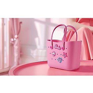 MINISO Barbie Lunch Bag For Women Lunch Tote Bag Cute Crocs Design Durable Lunch Bags For Girls Suitable Size Pink With Handle Cute Bento Bags Barbie Daylight Shiny Series