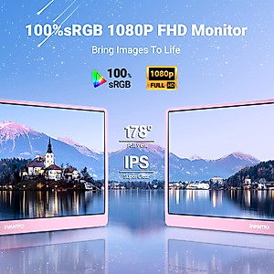 SVANTTO Pink Portable Monitor, [2022 Latest] Pink FHD 15.6'' Portable Screen for Laptop 400Nits Brightness Travel Monitor, 100% sRGB 1080P Laptop Monitor Extender for MacBook Xbox PS5 with HDMI Cable