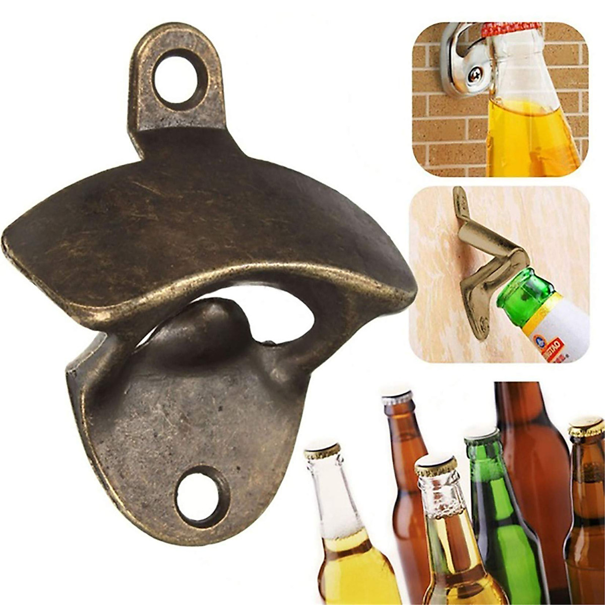 LIUCM Cast Iron Wall Mounted Bottle Opener With Screws For Beer Cap Coke Bottle Vintage Rustic Bar,Bronze