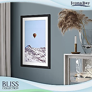 Icona Bay 11x17 Black Picture Frame Fits 16x10 Photos with Mat to 9x14 Image, Modern Style Wood Composite Poster Frame, Wall Mount Only, Bliss Collection