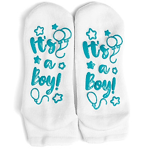 Haute Soirée Labor and Delivery Socks - Funny Push Gift for New Mom to Be (It's A Boy) One Size