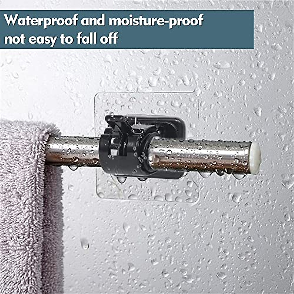 8 Pieces Self Adhesive Curtain Rod Bracket, No Drill Drapery Hooks Holder, Plastic Sticky on Curtain Rod Holder for Kitchen, Bathroom, Hotel (Black)