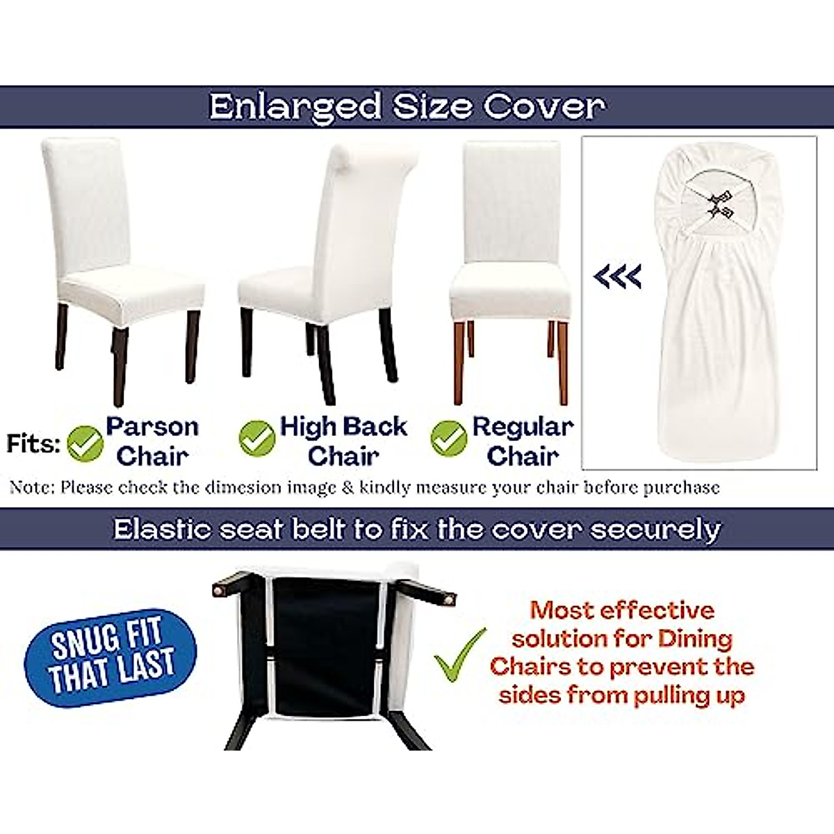 SPRINGRICO 4 Pack Dining Room Chair Covers with seat Belt, Stretch Parsons Chair Slipcover Washable Kitchen Dining Chair Cover Removable Seat Protector Set of 4, S1- Off White